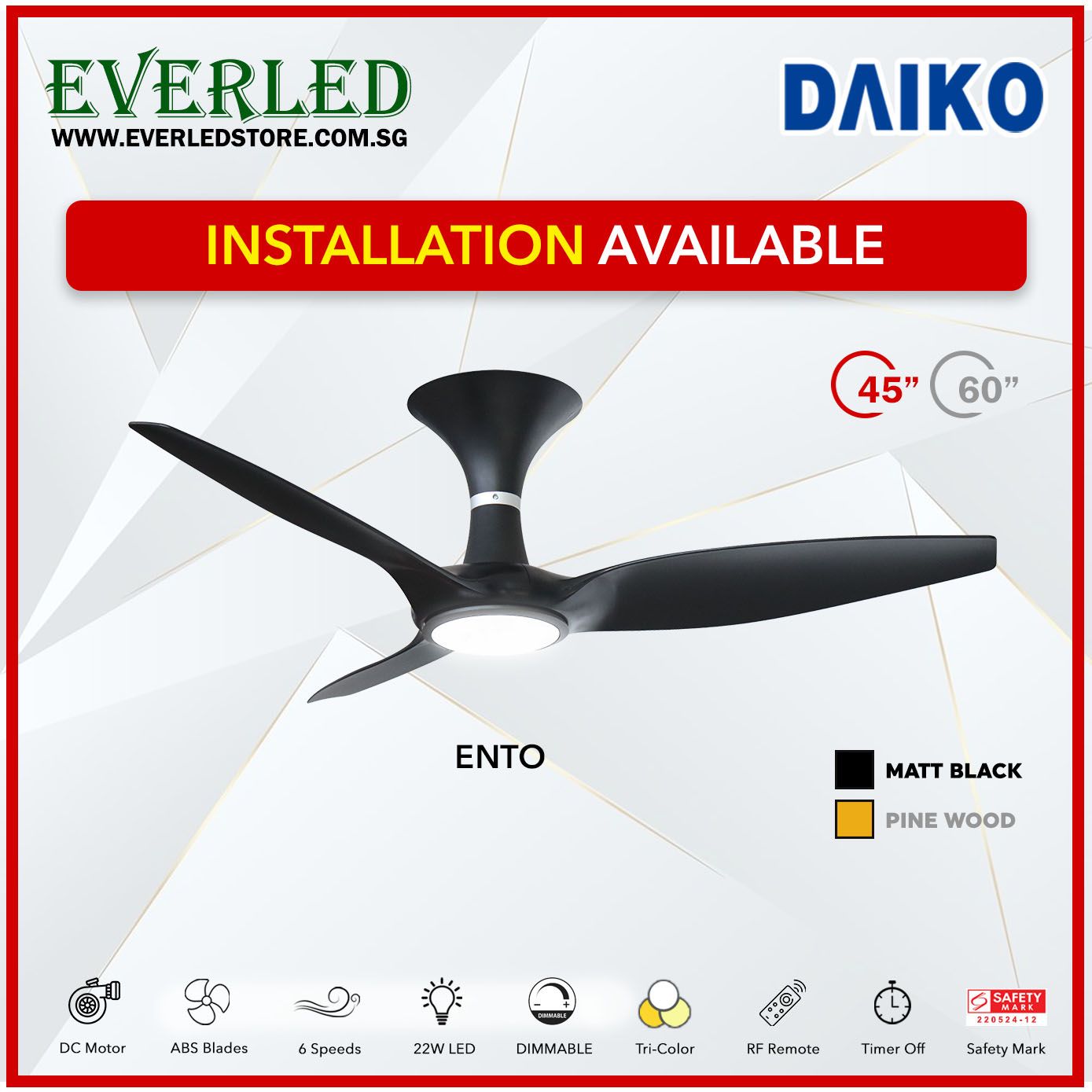 Daiko DC Ento 45"/60" with Dimmable Tri-color LED (Inverter DC Fan ...