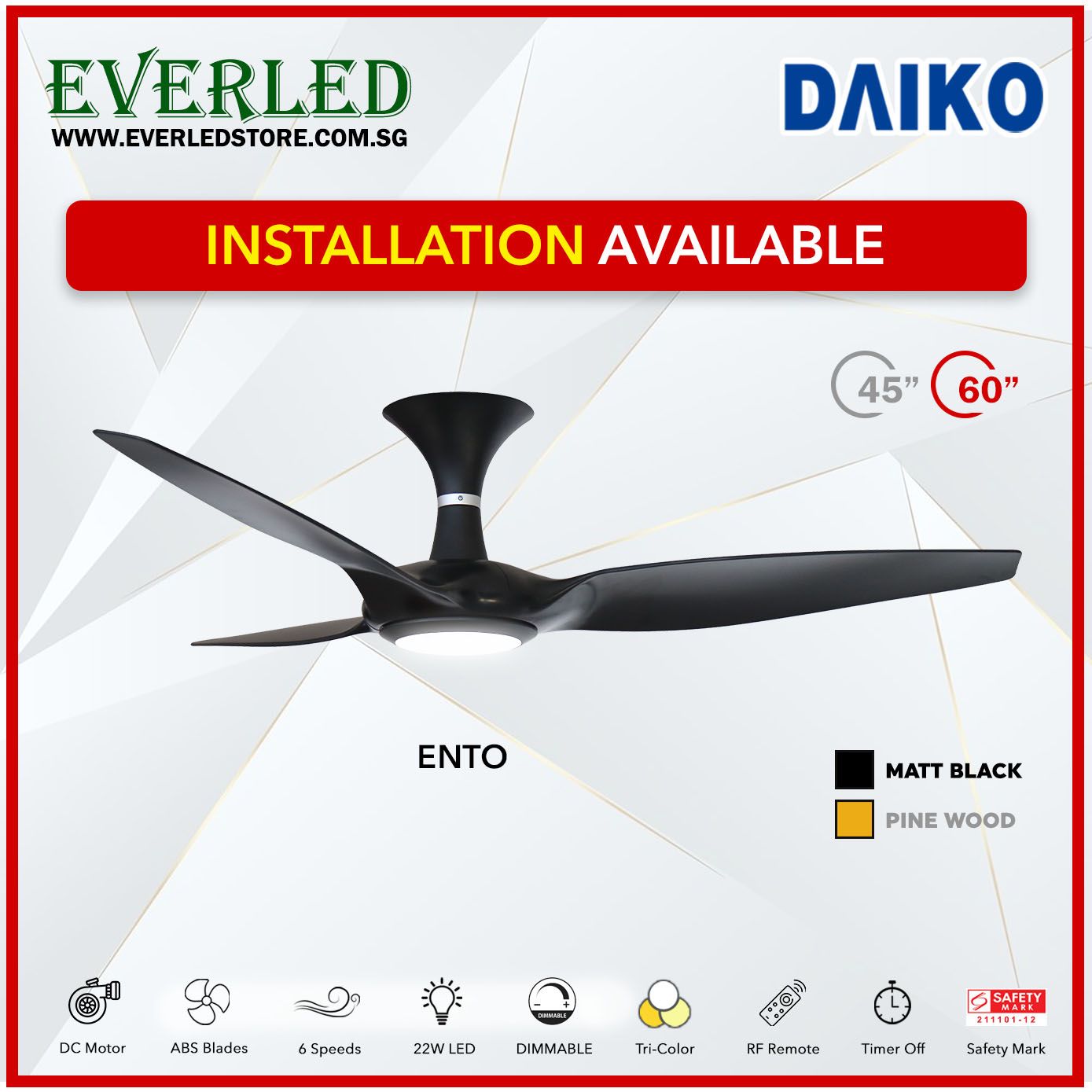 Daiko DC Ento 45"/60" with Dimmable Tri-color LED (Inverter DC Fan ...