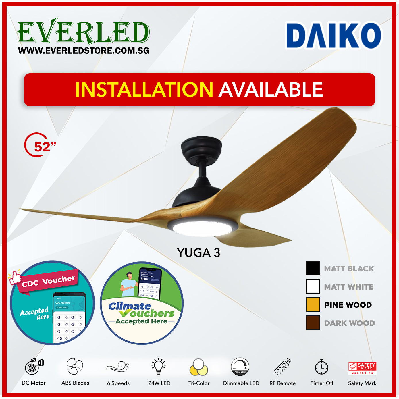 *FREE INSTALLATION* Daiko DC Yuga 3 52" with Tri-color LED (Inverter D ...