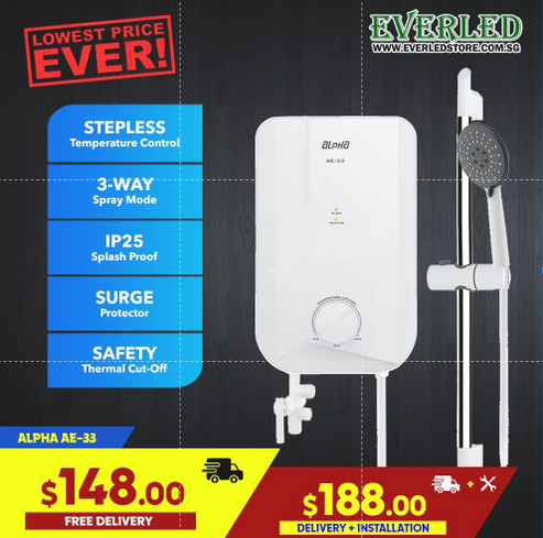 Alpha Instant Shower Heater (ALPHA AE-33) – EVERLED