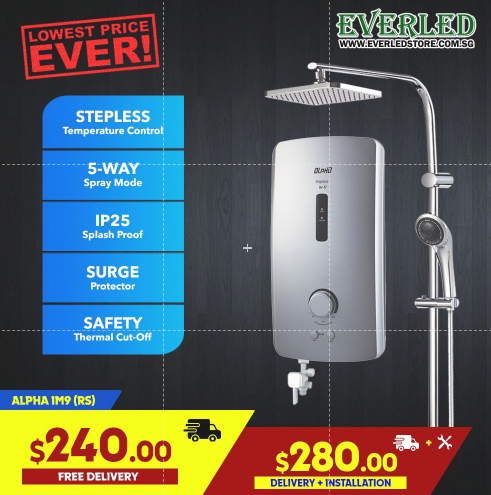 Alpha Instant Shower Heater (ALPHA IMPRESS 9 - RAIN SHOWER SET) – EVERLED