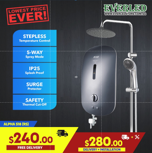 Alpha Instant Shower Heater (ALPHA SMART 18 - RAIN SHOWER SET) – EVERLED